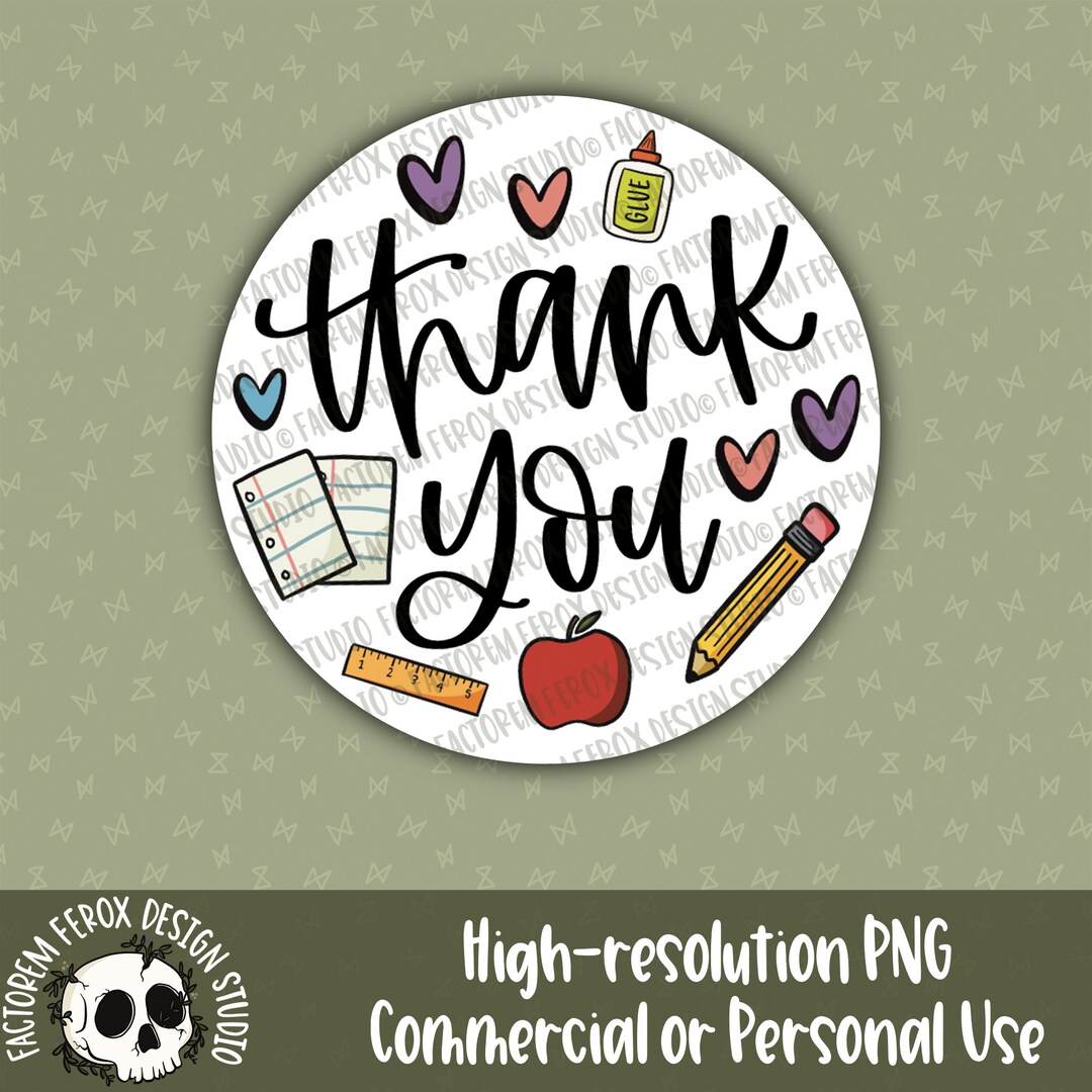 School Doodle Thank You Sticker PNG File © - Commercial Use, Packaging ...