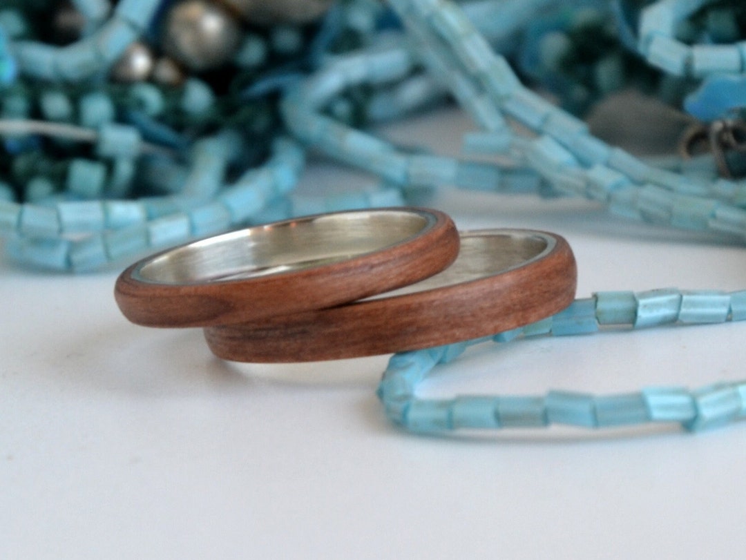 Wooden and Silver Ring, Wedding Band, Wooden Ring, Silver Jewelry With ...