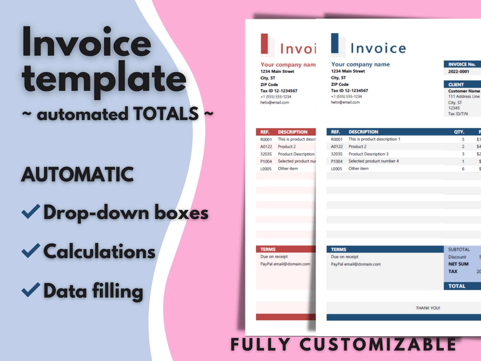 Excel Invoice Template Calculating Invoice Automated Client Dropdown ...