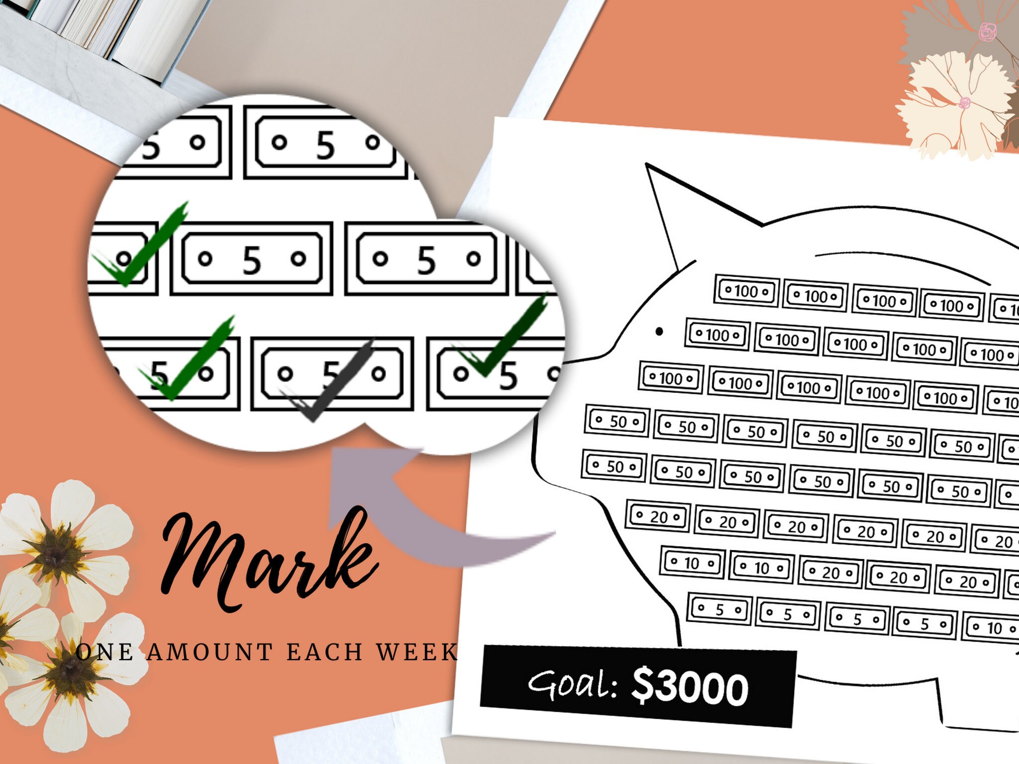 3k Savings Tracker. Save 3k in One Year. Funds Tracker. 3000 Dollar ...