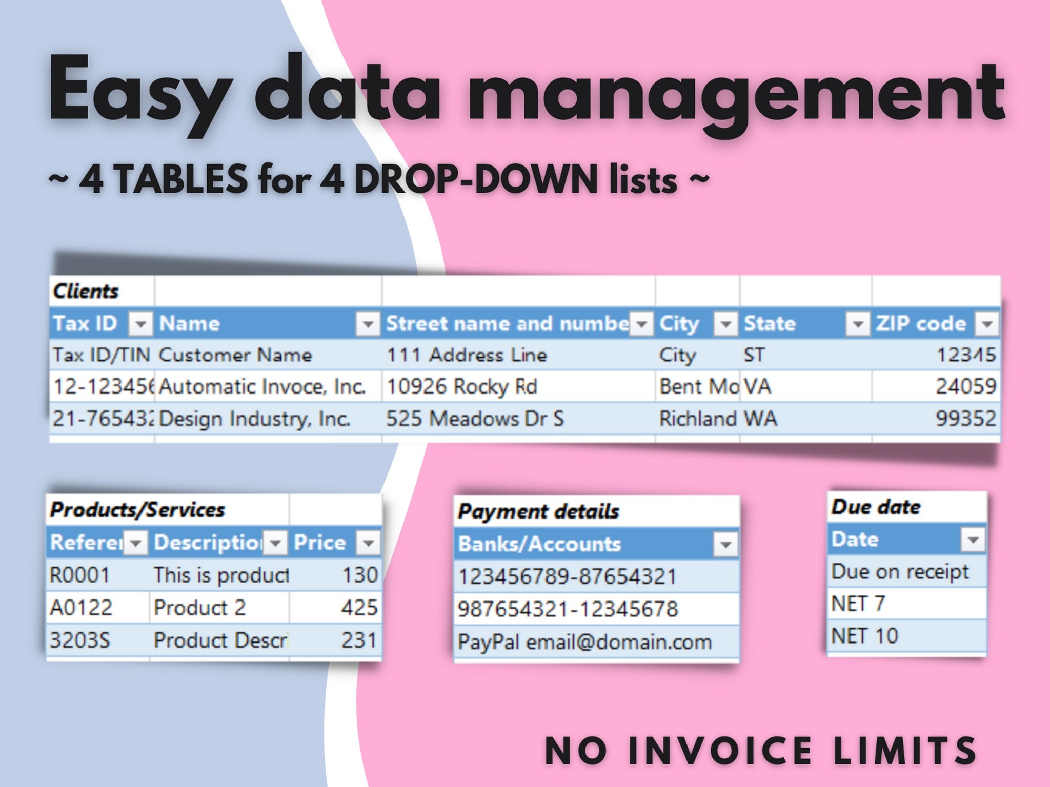 Excel Invoice Template Calculating Invoice Automated Client Dropdown ...