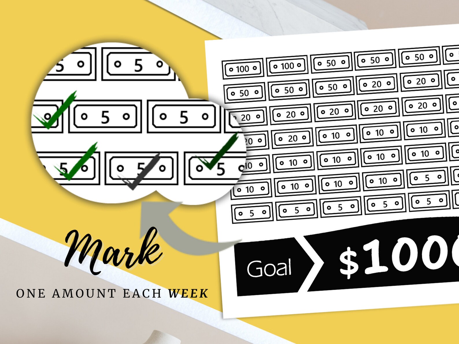 1k Money Tracker 52-week. Save 1000 a Year. Savings Tracker Printable ...