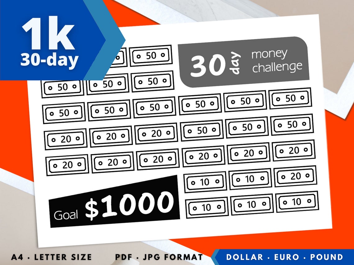 1k Money Challenge 30-day. Save 1000 a Month. Savings Tracker - Etsy