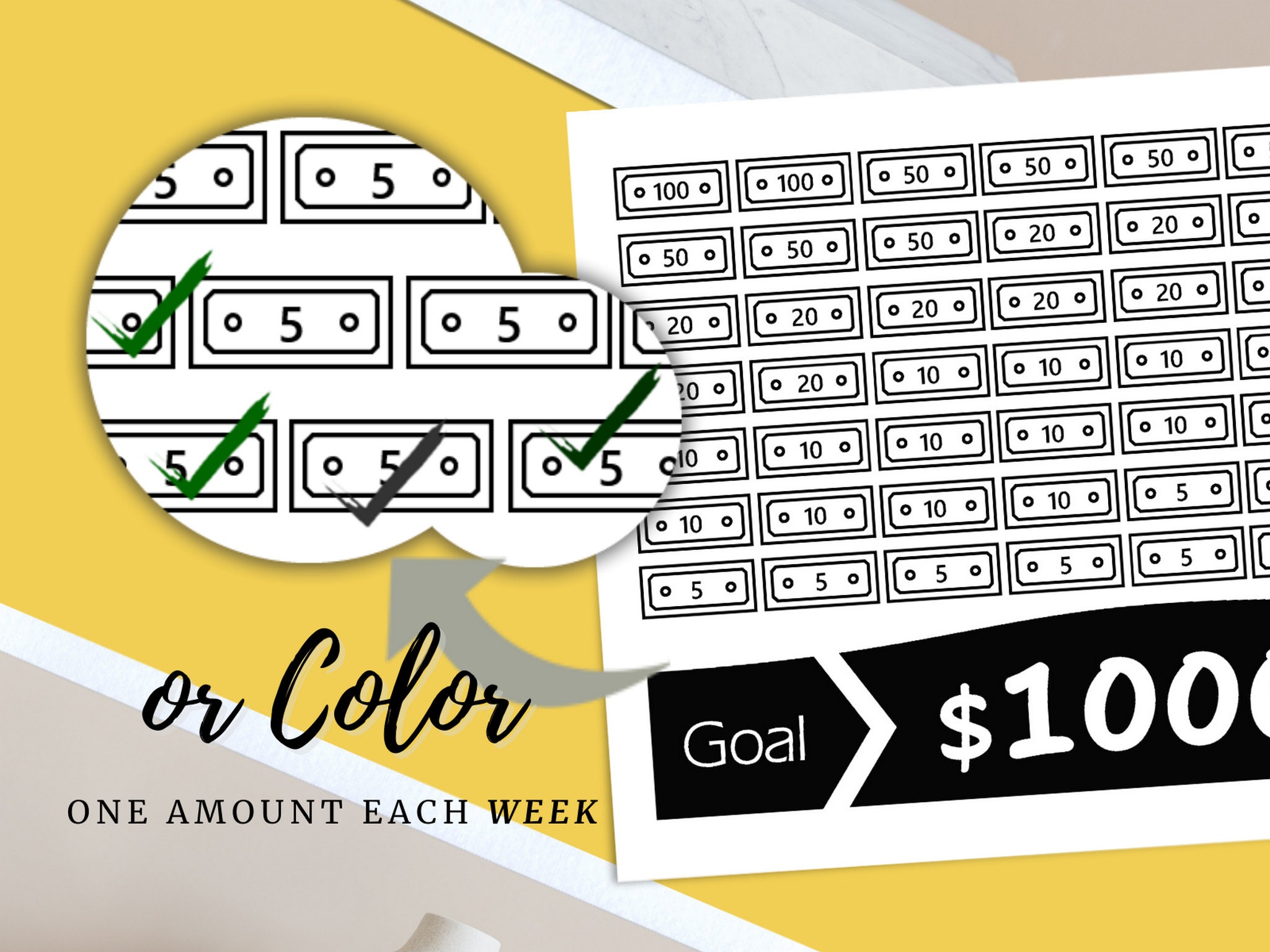 1k Money Tracker 52-week. Save 1000 a Year. Savings Tracker Printable ...