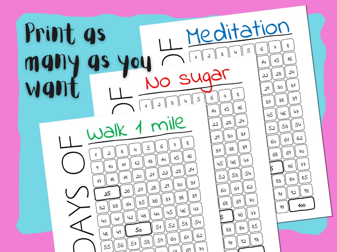 100 Day HABIT TRACKER Printable. Daily Goal Planner. 100 Day Challenge ...