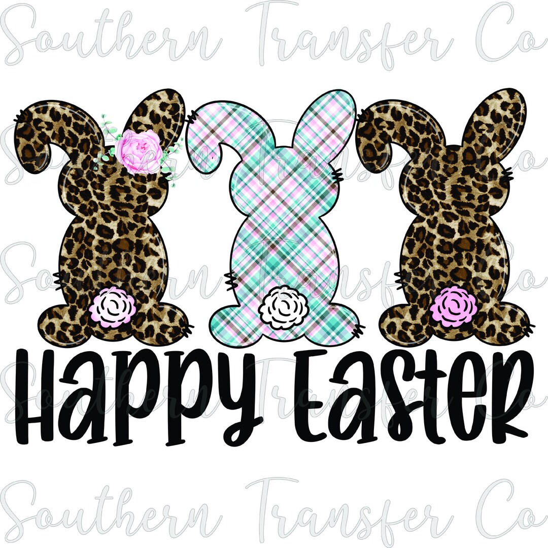 Happy Easter Leopard Bunny Hand Drawn DTF Transfer, Sublimation ...