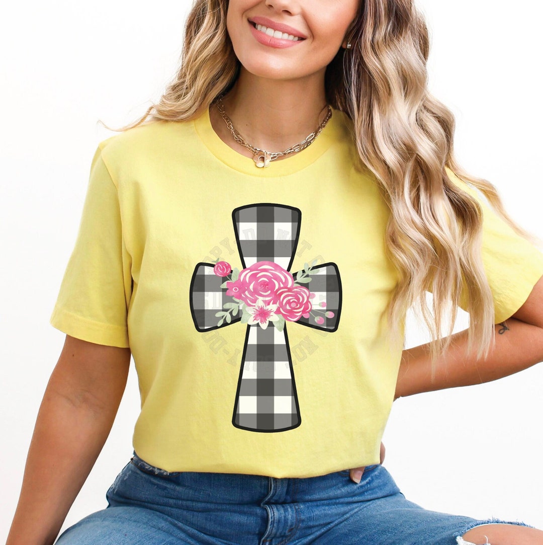 Floral Plaid Easter Cross DTF Transfers, Custom DTF Transfer ...
