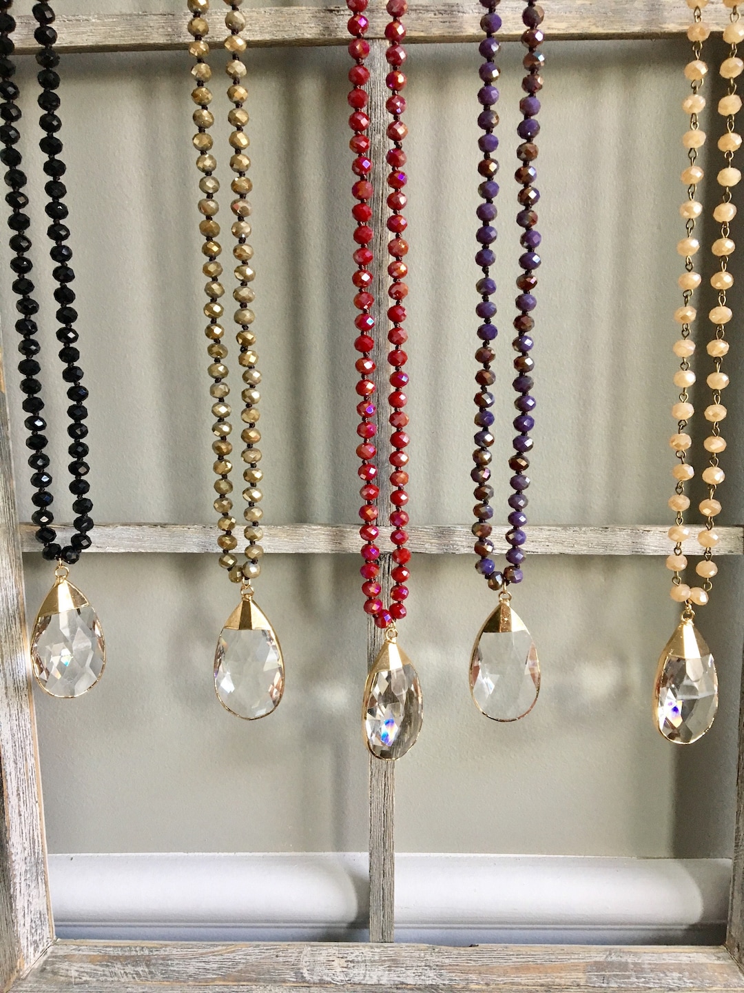 Crystal Drop Bead Necklace - Etsy