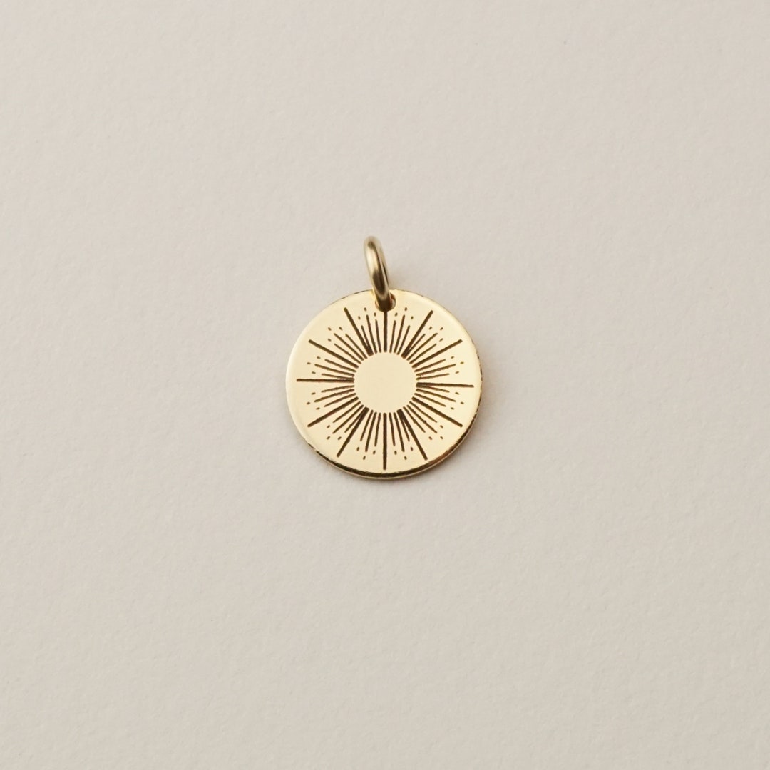Sun Burst Charm, Celestial Charm, Solar Charm Disc | 14k Gold Fill ...