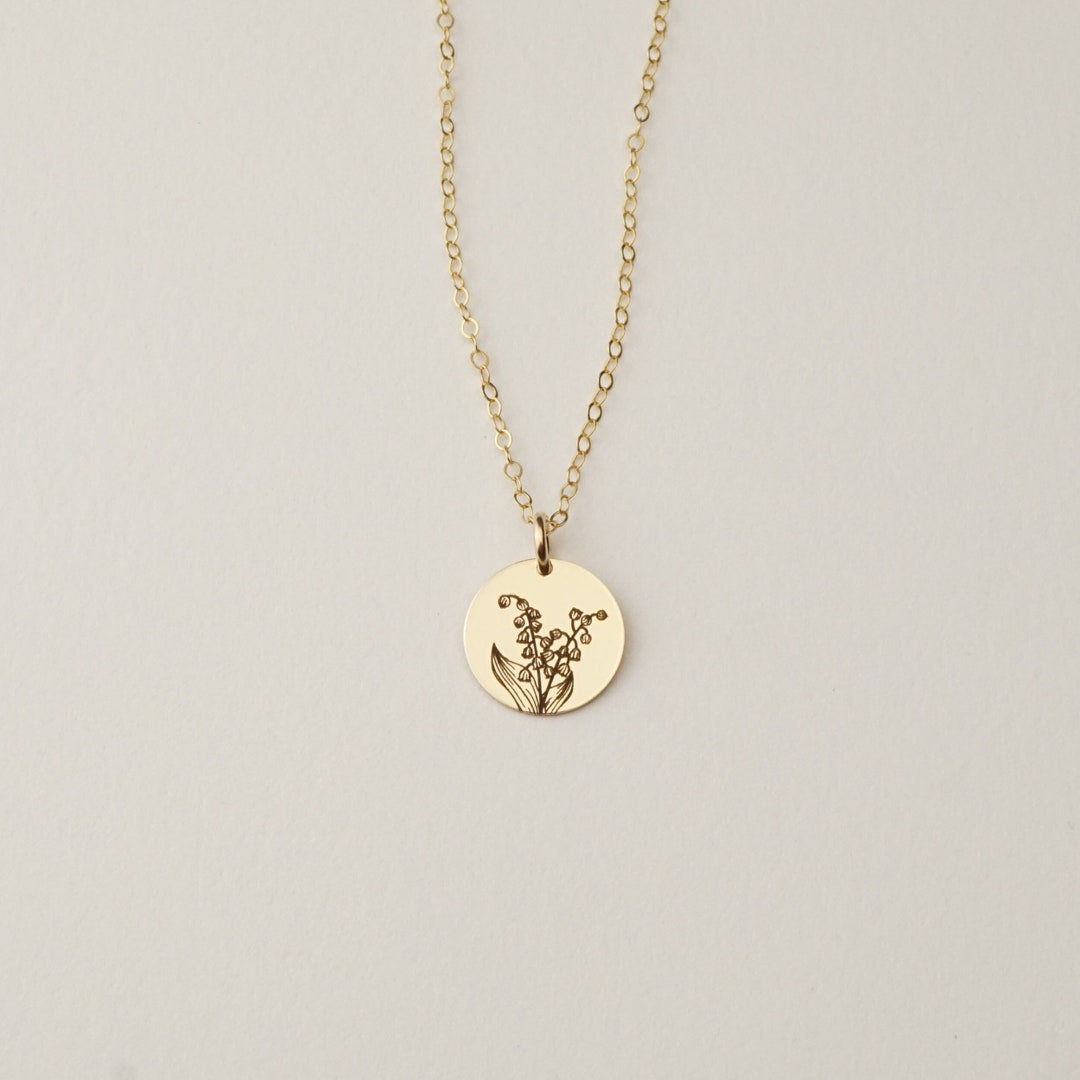 May Birth Flower Pendant Necklace, Lily of the Valley Necklace, Custom ...