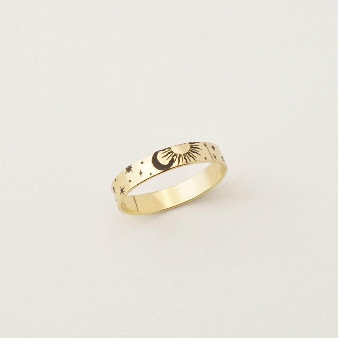 Celestial Band Ring, Moon and Stars Ring, Star Ring, Sun Band Ring ...