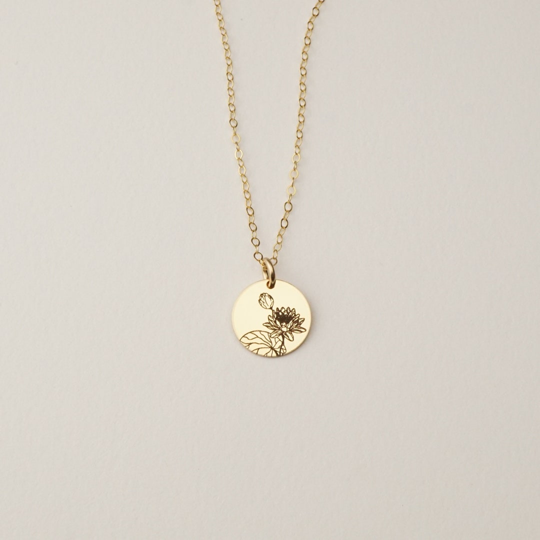 July Birth Flower Pendant Necklace, Water Lily Necklace, Custom Birth ...
