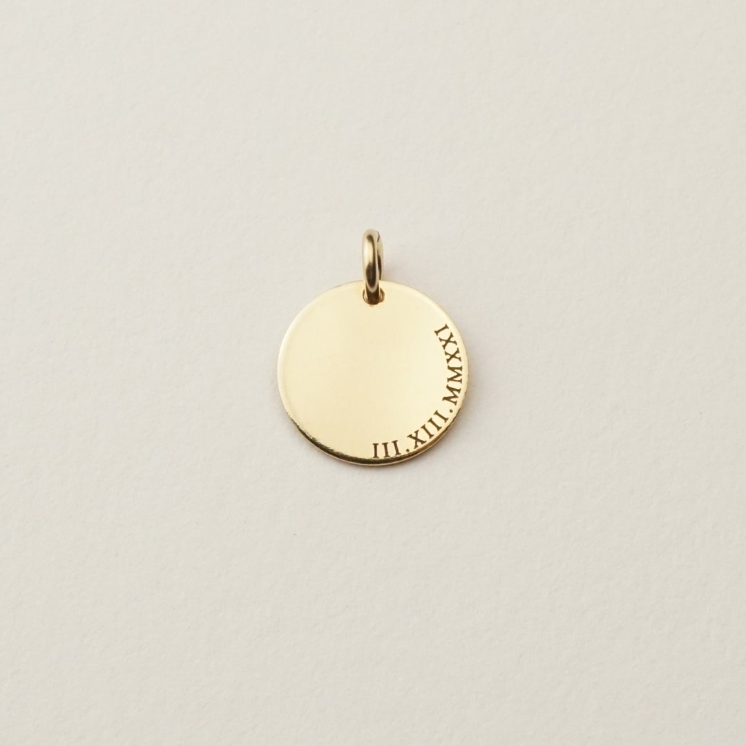 Roman Numeral Date Charm, Personalized Roman Date Disc Charm | 14k Gold ...