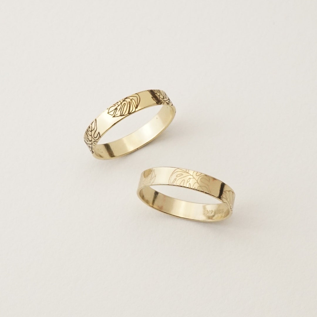 Monstera Band Ring, Monstera Stacking Ring, Monstera Wedding Band, Leaf ...