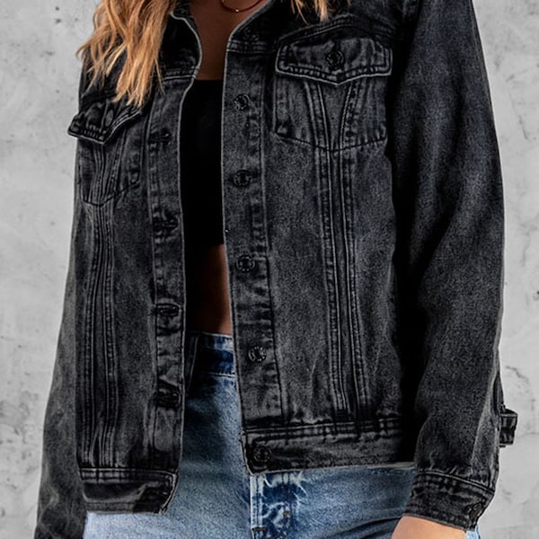 Black Denim Jacket - Etsy