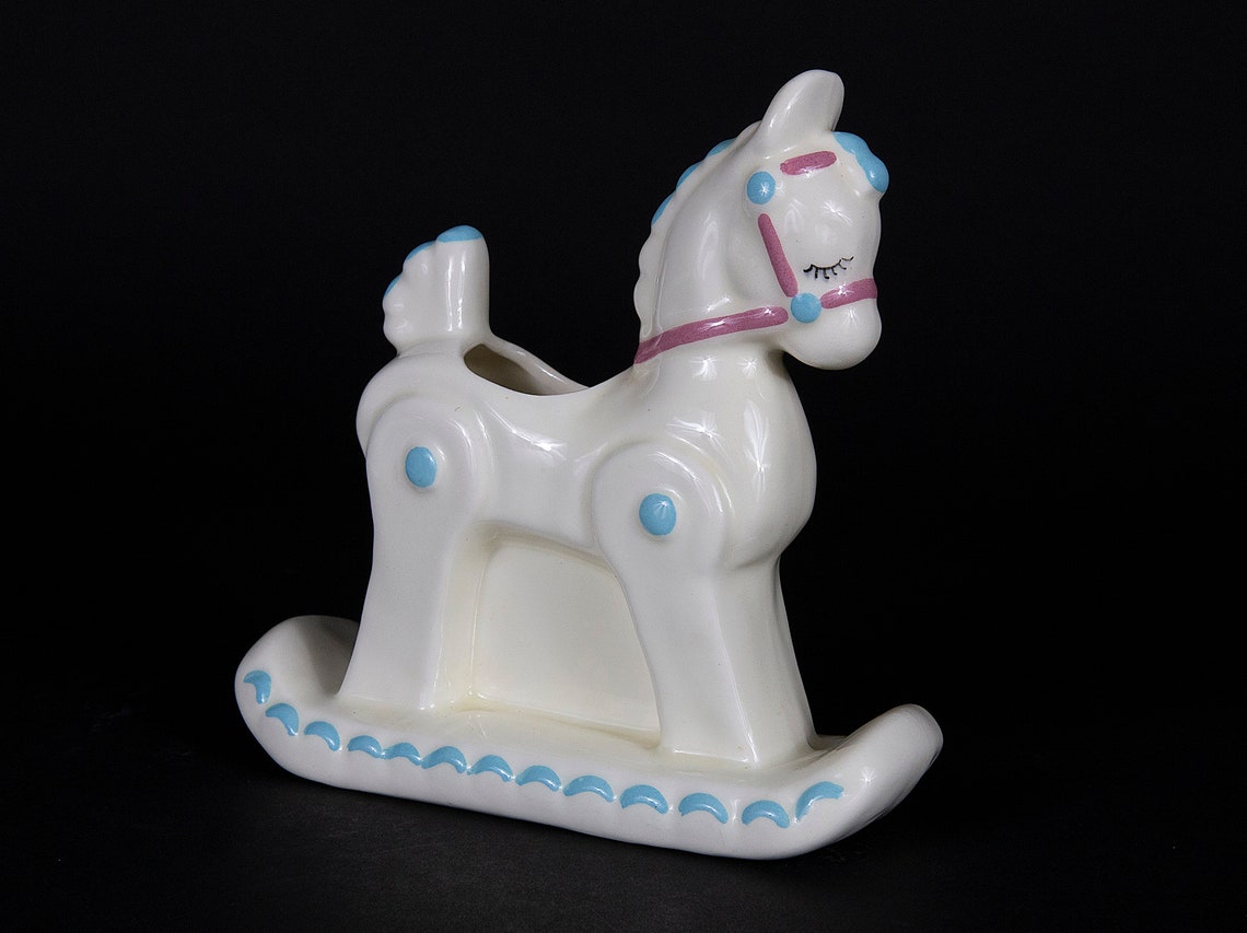 Vintage, Glazed Ceramic Rocking Horse, Nursery Room Decor Piece ...
