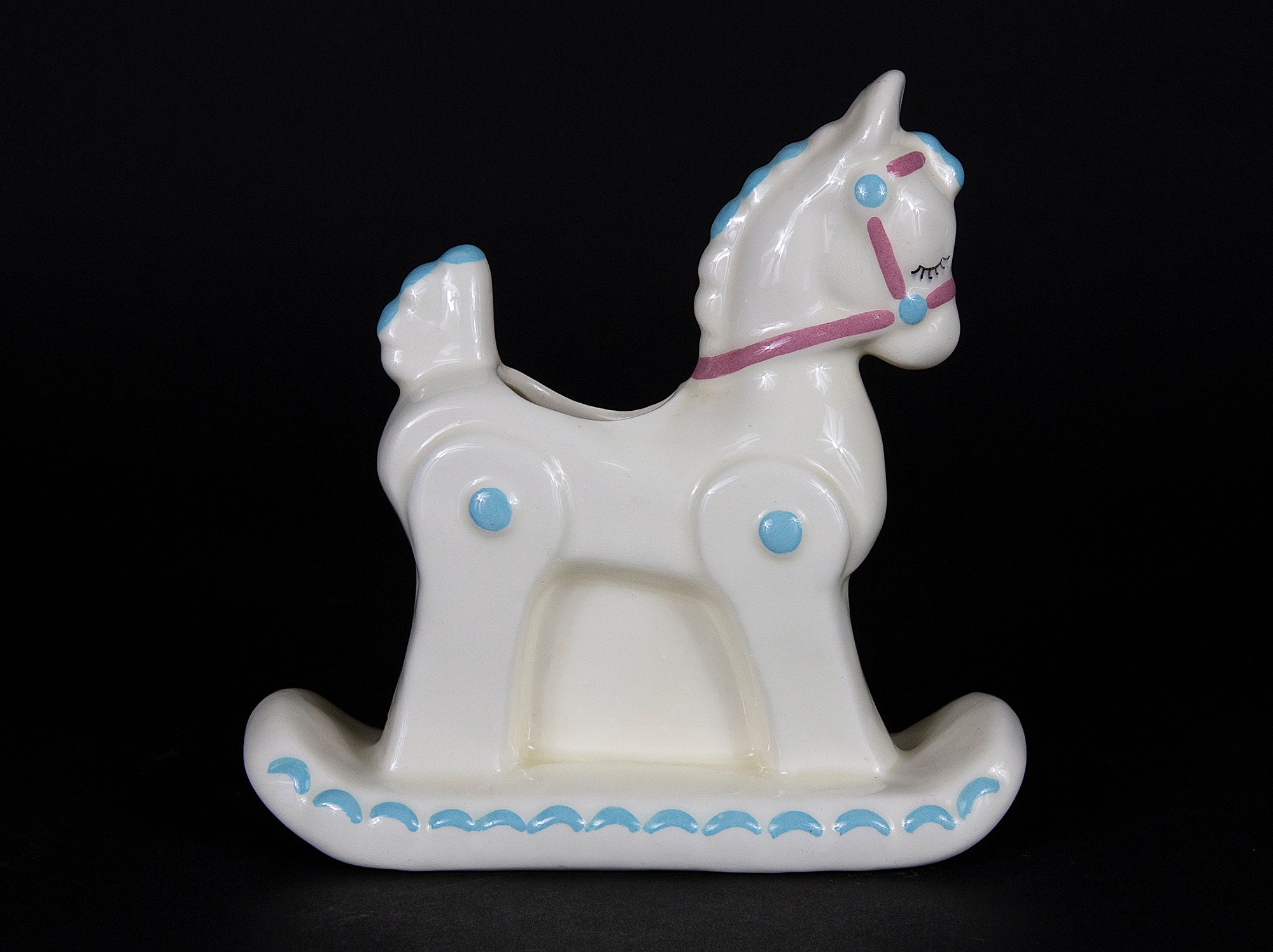 Vintage, Glazed Ceramic Rocking Horse, Nursery Room Decor Piece ...