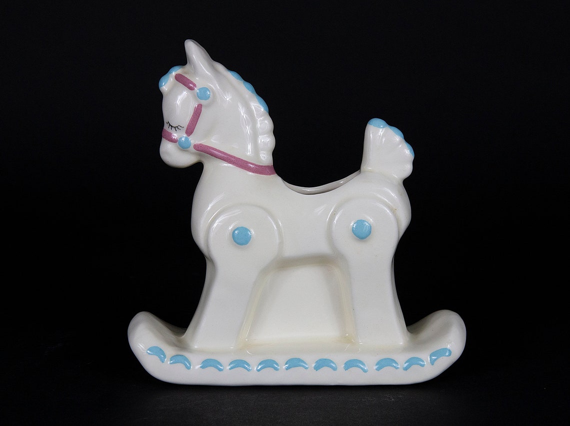 Vintage, Glazed Ceramic Rocking Horse, Nursery Room Decor Piece ...