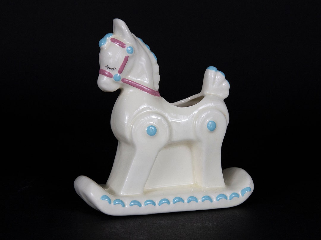 Vintage, Glazed Ceramic Rocking Horse, Nursery Room Decor Piece ...