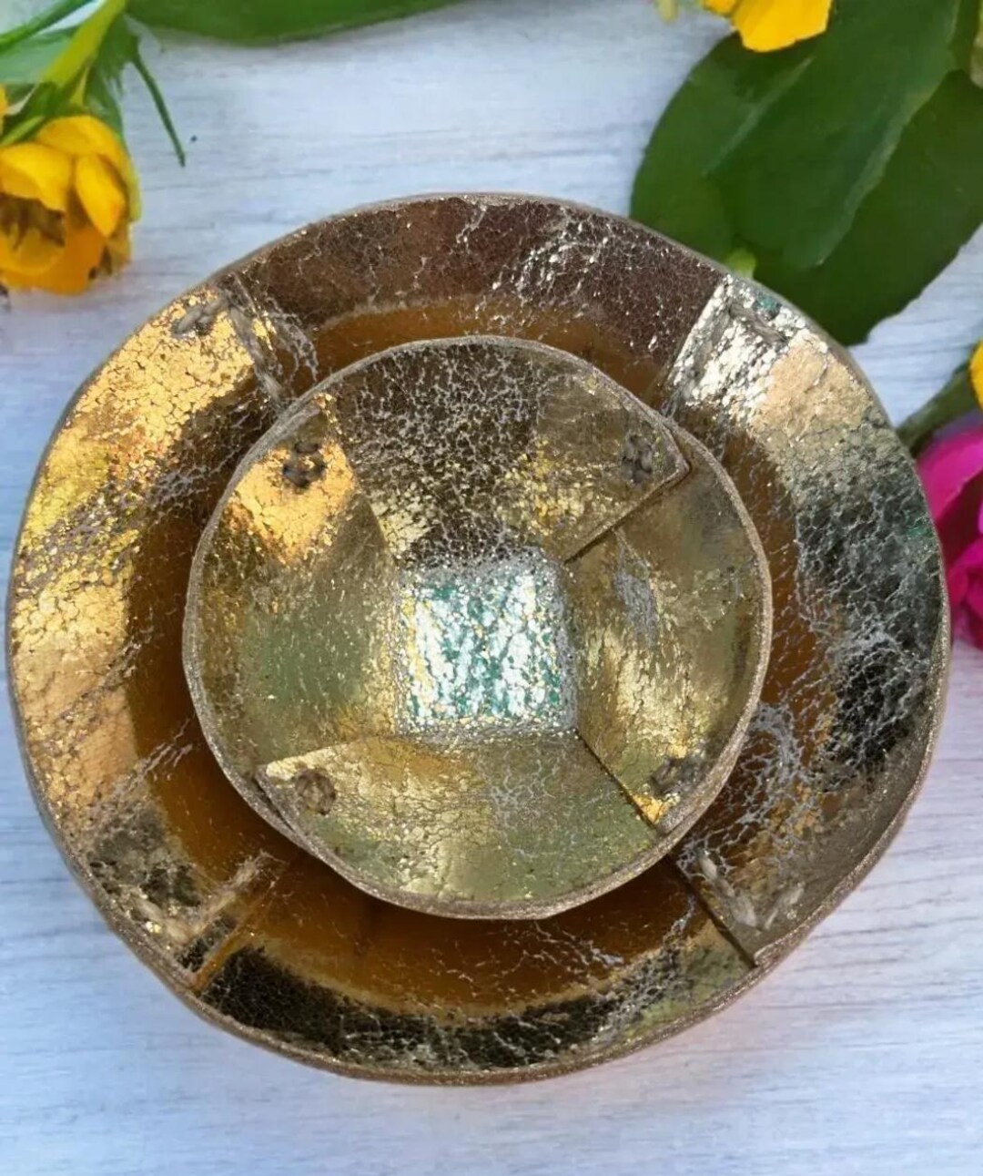 Decorative Gold Mirror Leather Nesting Bowls, Easy Unique Gift for Her ...