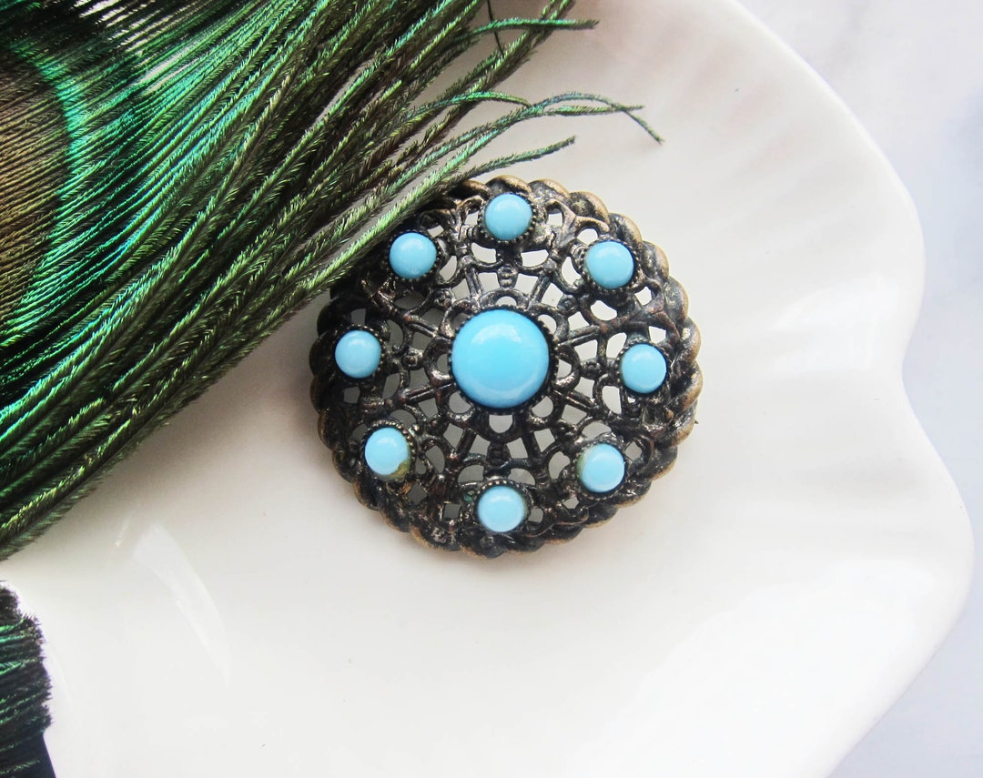 Turquoise Brooch Rarest Brooch Antique Turquoise Brooch Preciosa Brooch ...