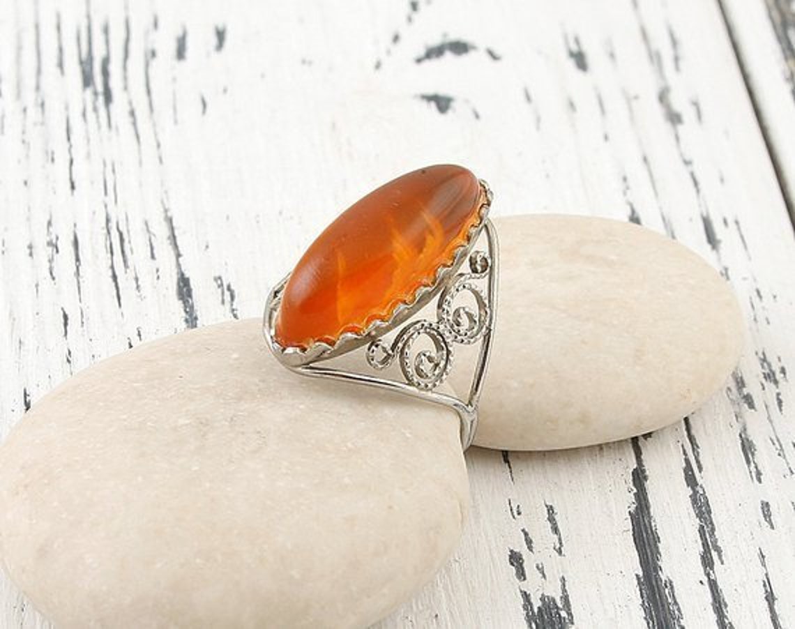 Vintage amber rings Vintage rings Baltic amber ring Amber USSR | Etsy