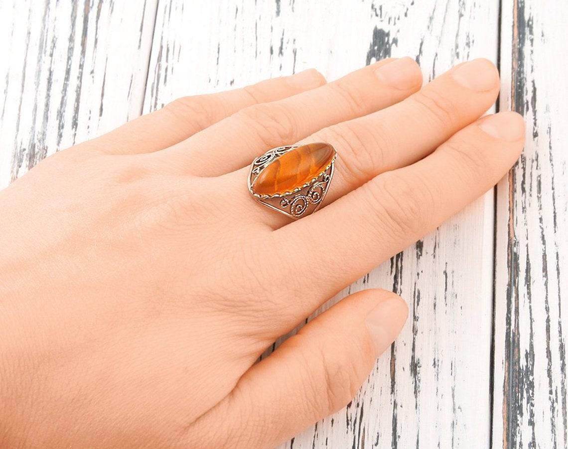Vintage amber rings Vintage rings Baltic amber ring Amber USSR | Etsy
