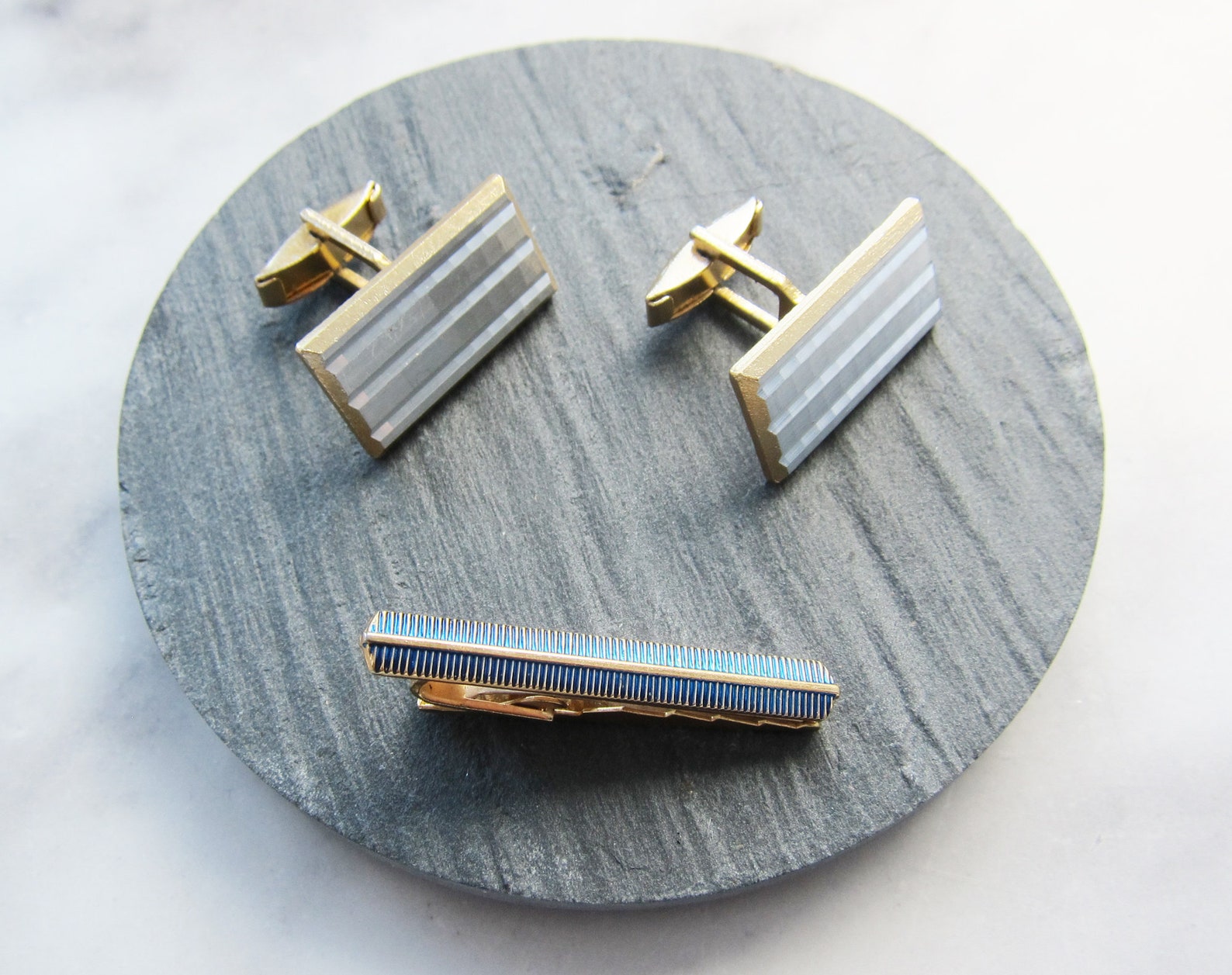 Rectangle Mens cufflink tie clip Geometric Cufflinks tie clip | Etsy