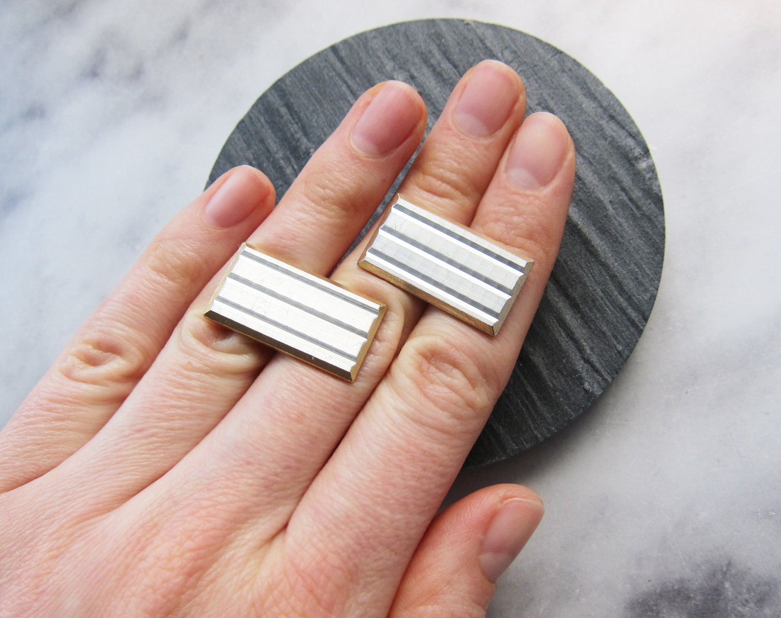 Rectangle Mens cufflink tie clip Geometric Cufflinks tie clip | Etsy