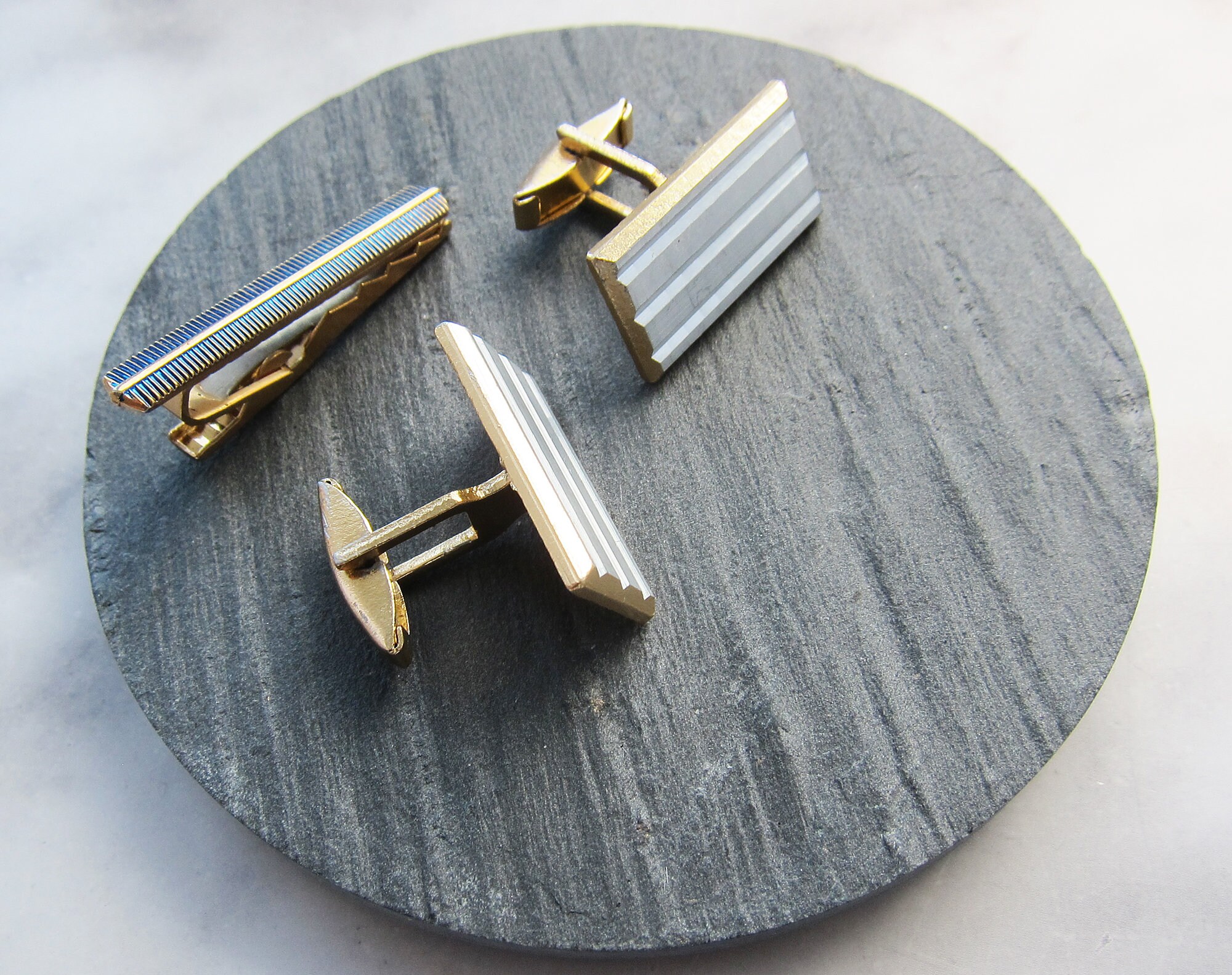 Rectangle Mens cufflink tie clip Geometric Cufflinks tie clip | Etsy