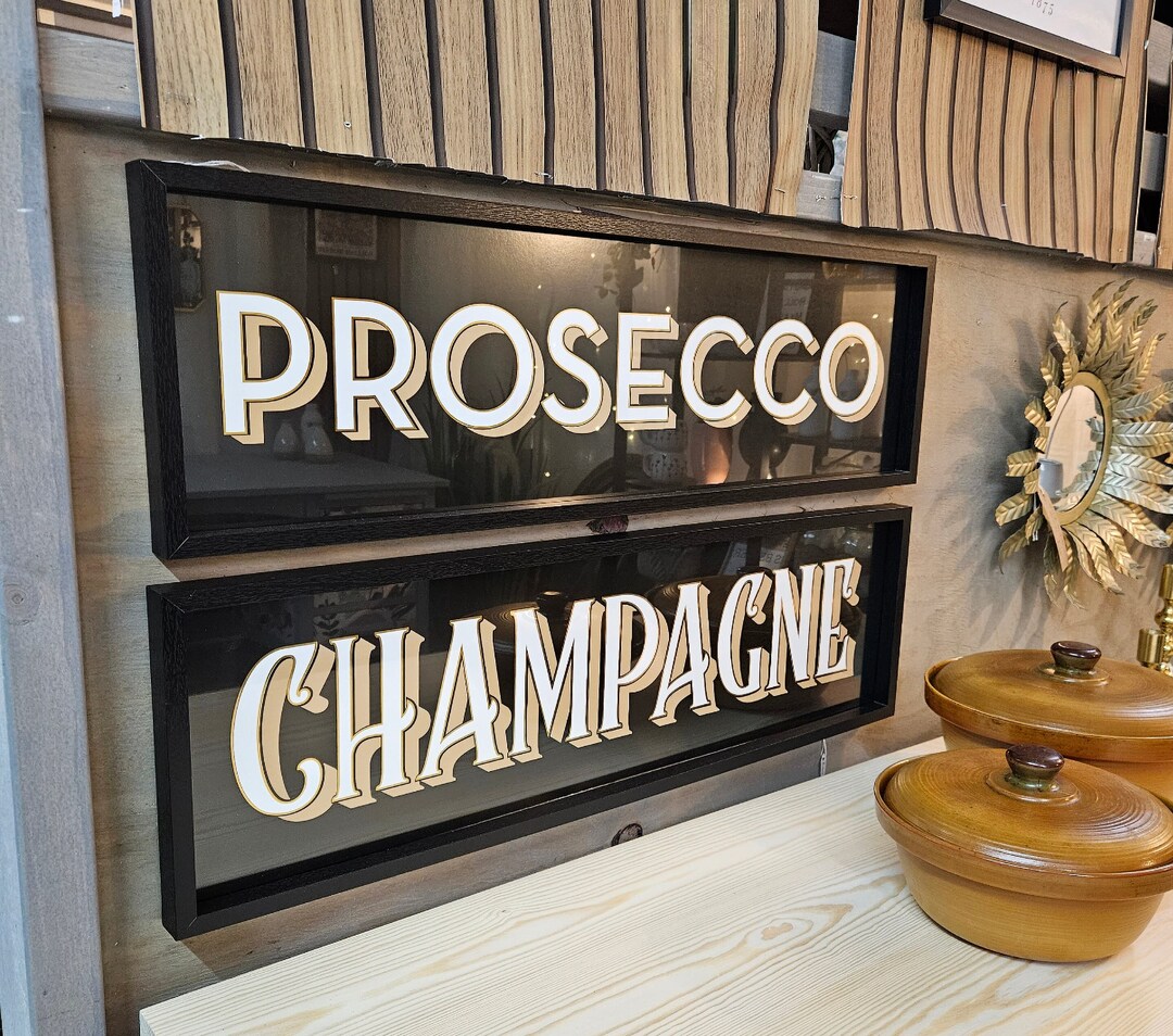 Champagne | Prosecco | Wall Art | Sign | Art Deco Style | Black White ...