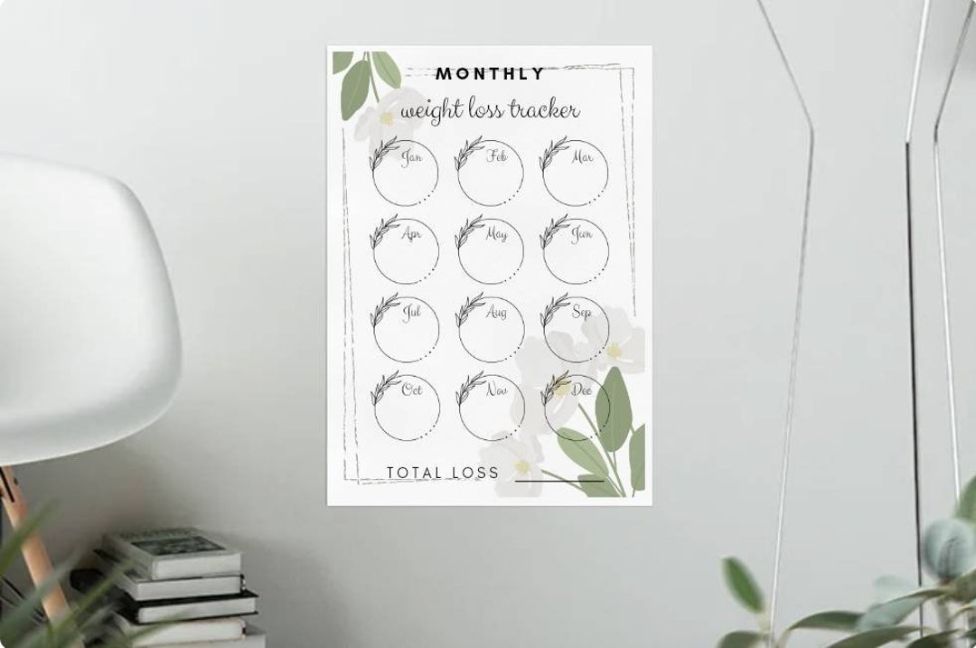 Floral Monthly Printable Weight Loss Tracker | 1 Year | Pretty Goal ...