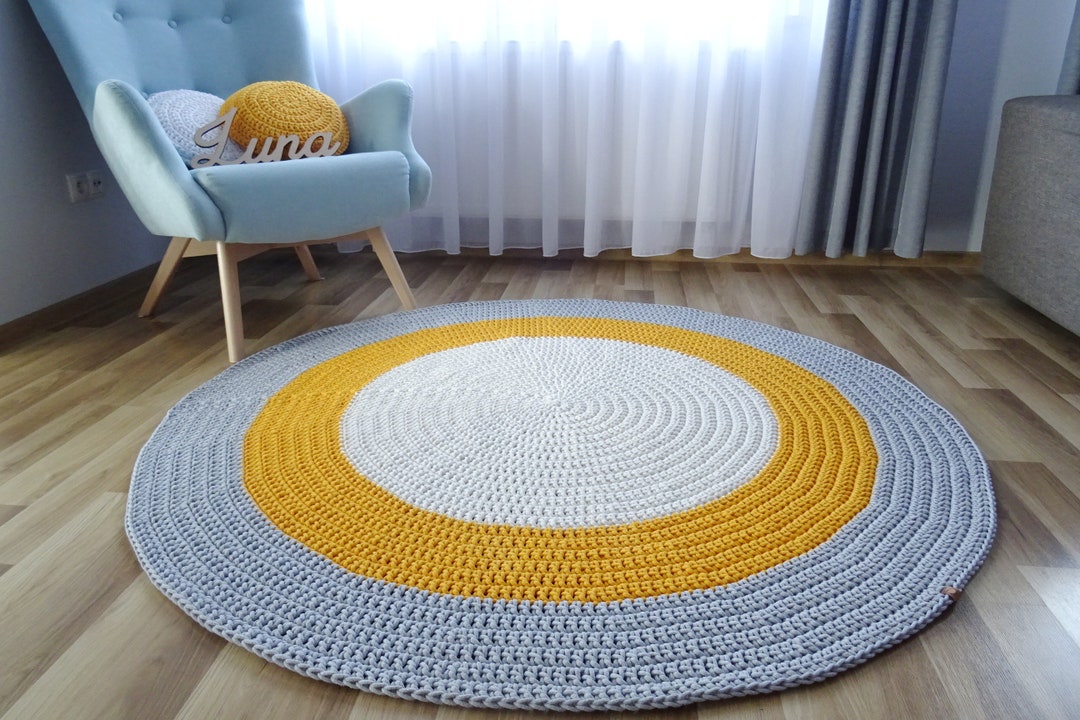 Yellow Round Rug, Yellow Decor, Round Rug for Living Room, Nursery Rug ...