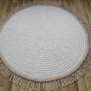 Macrame Rug Round With Fringe, Beige Round Rug, Macrame Carpet, Boho ...