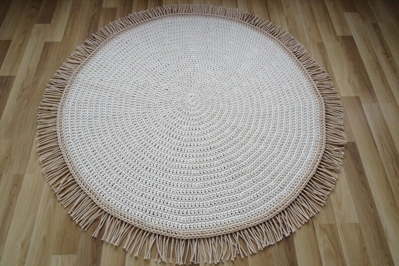 Macrame Rug Round With Fringe Beige Round Rug Macrame - Etsy