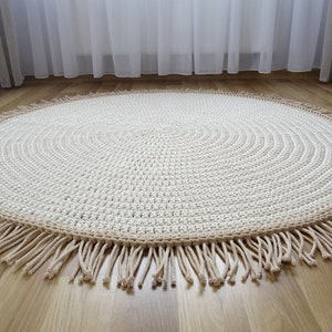 Macrame Rug Round With Fringe, Beige Round Rug, Macrame Carpet, Boho ...
