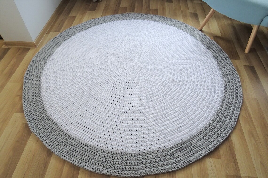 White and gray round rug large round rug floor rug boys | Etsy