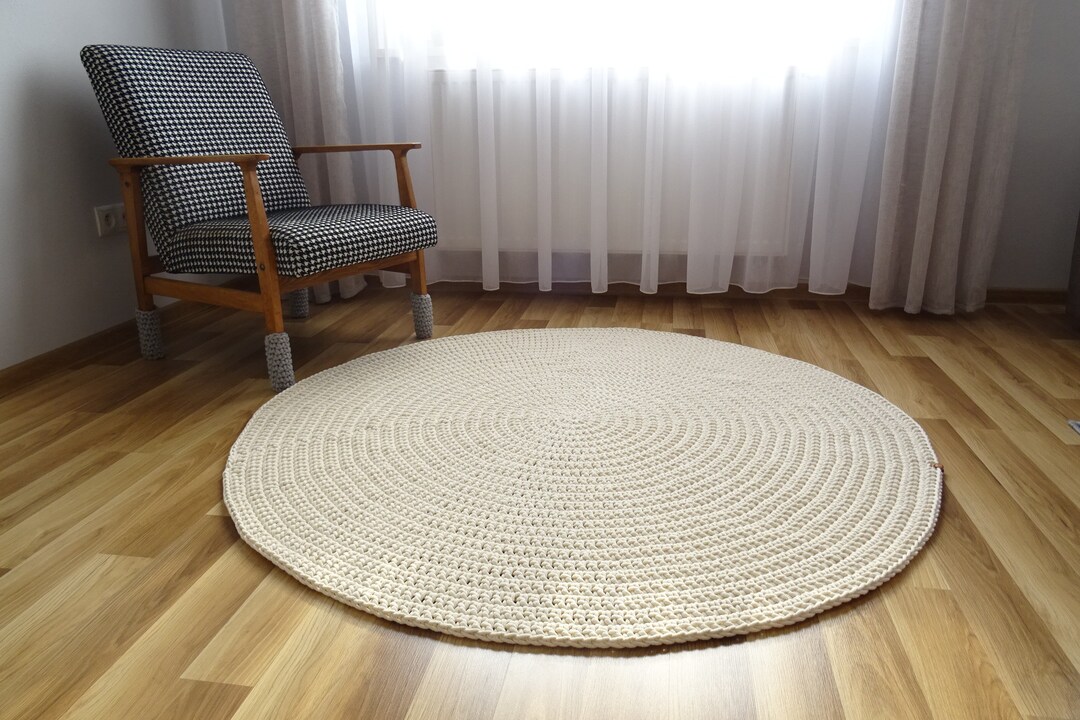Cream Round Rug for Living Room, Crochet Round Rug, Boho Round Rug ...