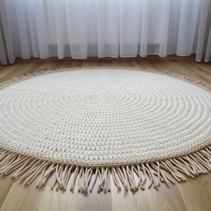 Macrame Rug Round With Fringe, Beige Round Rug, Macrame Carpet, Boho ...