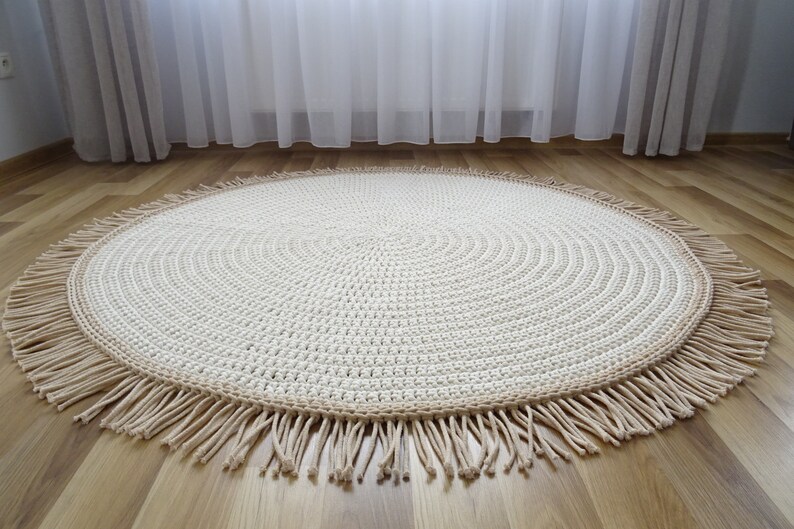Macrame Rug Round With Fringe Beige Round Rug Macrame - Etsy