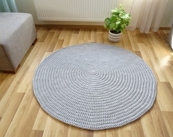 MADE TO ORDER Crochet Round Rug, Beautiful Grey With Refreshing Color ...
