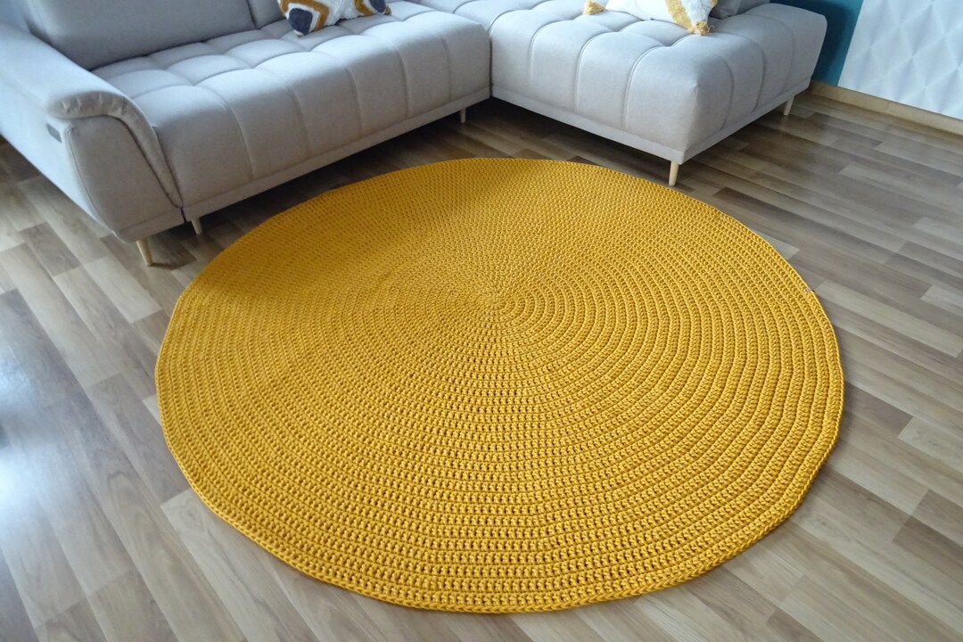 Mustard Yellow Round Rug Made to Order, Handmade Carpet, Crochet Rug ...