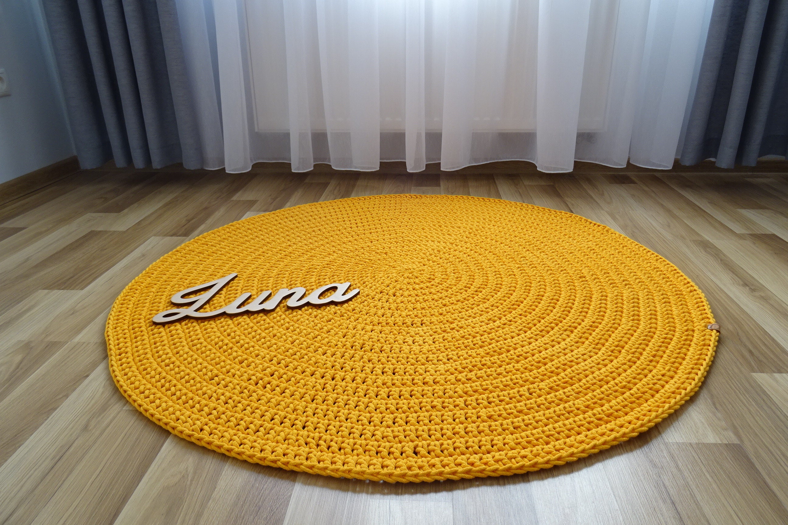 Living Room Round Rug YELLOW ROUND RUG Crochet Rug Washable | Etsy