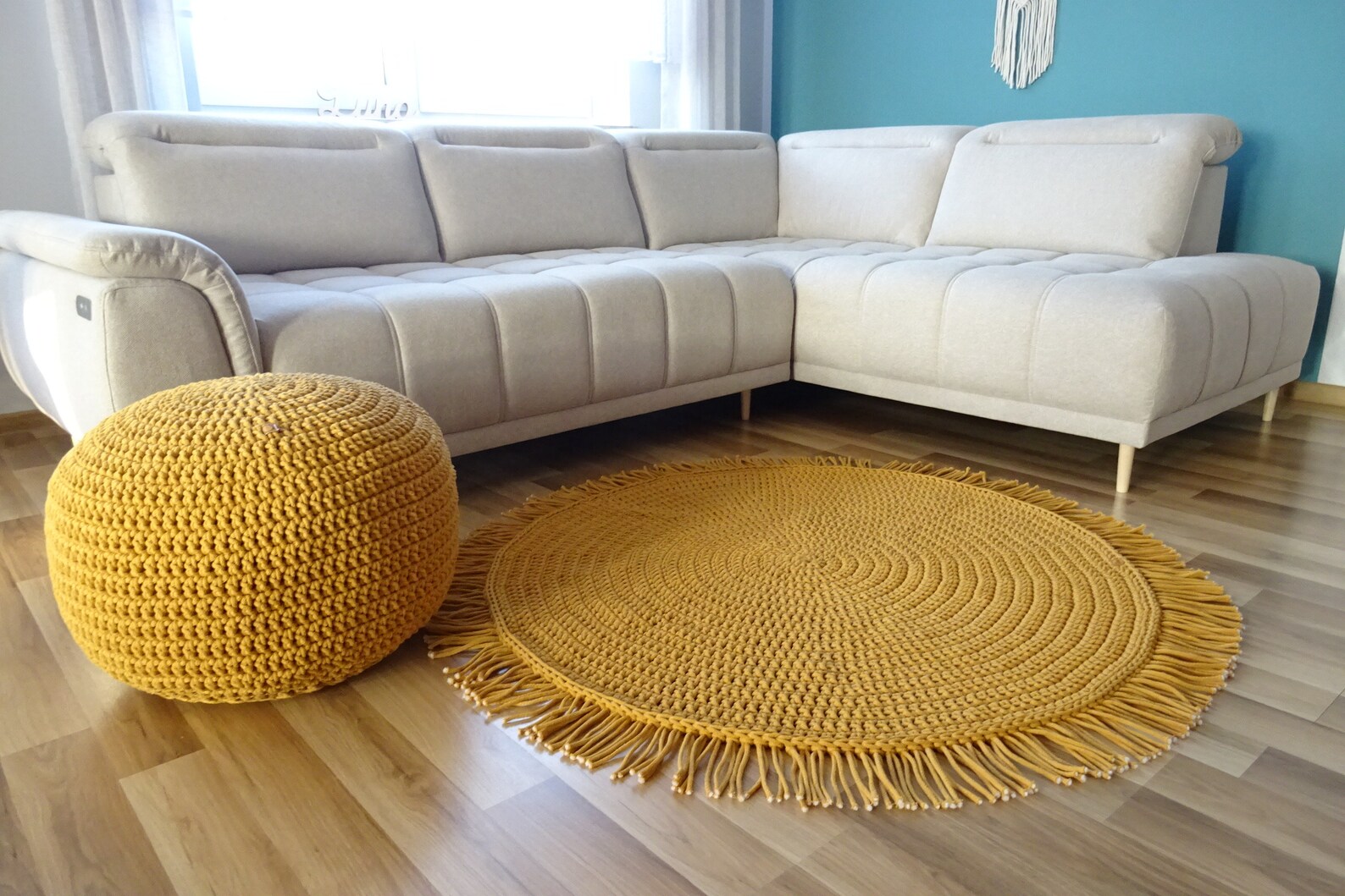 Rug With Tassel Mustard Yellow Round Rug Crochet Carpet - Etsy