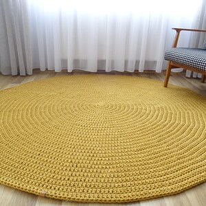 Mustard Yellow Round Rug, Boho Rug, Modern Rug, Washable Rug, Crochet ...