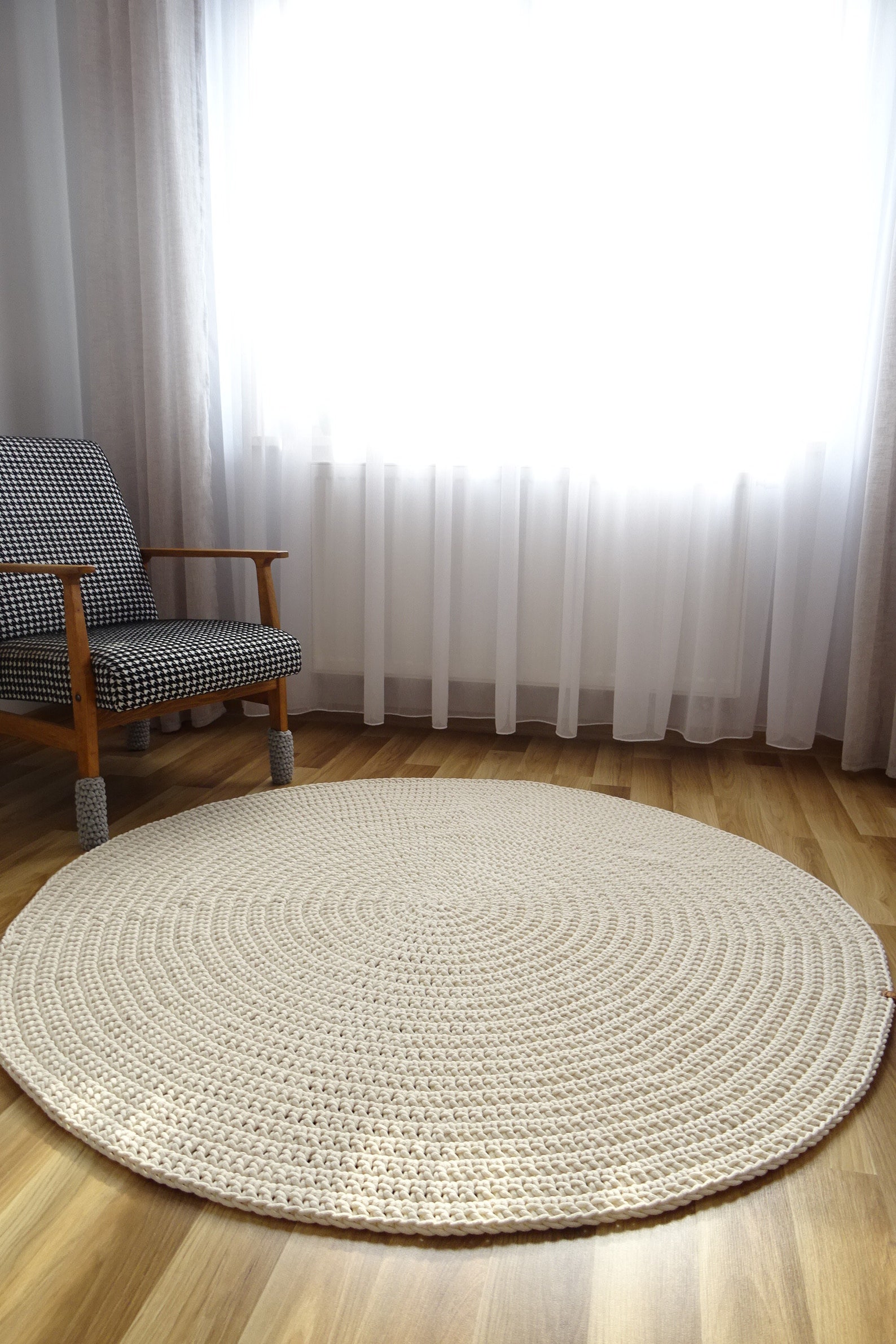 Cream Round Rug for Living Room Crochet Round Rug Boho Round | Etsy