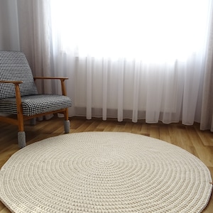 Cream Round Rug for Living Room, Crochet Round Rug, Boho Round Rug ...