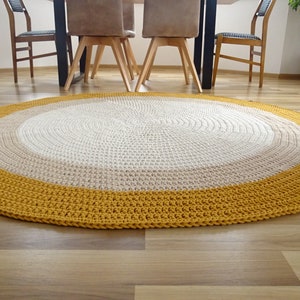 Large Round Rug, Mustard Yellow Round Rug, Handmade Rug, Crochet Carpet ...