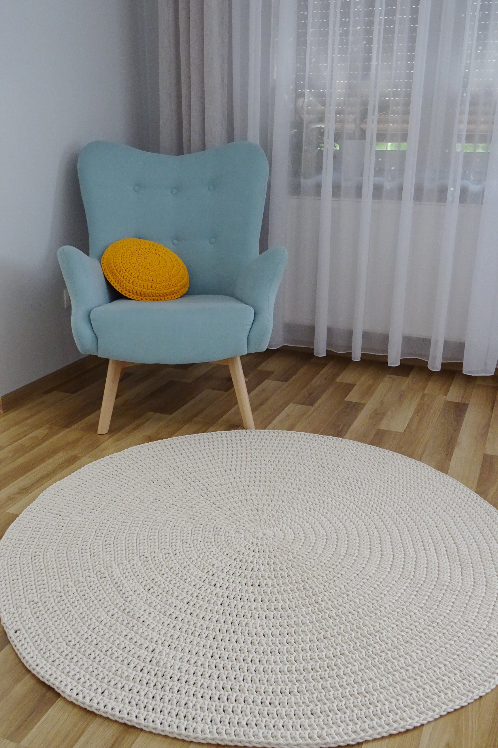 Cream Round Rug for Living Room Crochet Round Rug Boho Round | Etsy