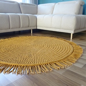 Rug With Tassel, Mustard Yellow Round Rug, Crochet Carpet, Small Round ...